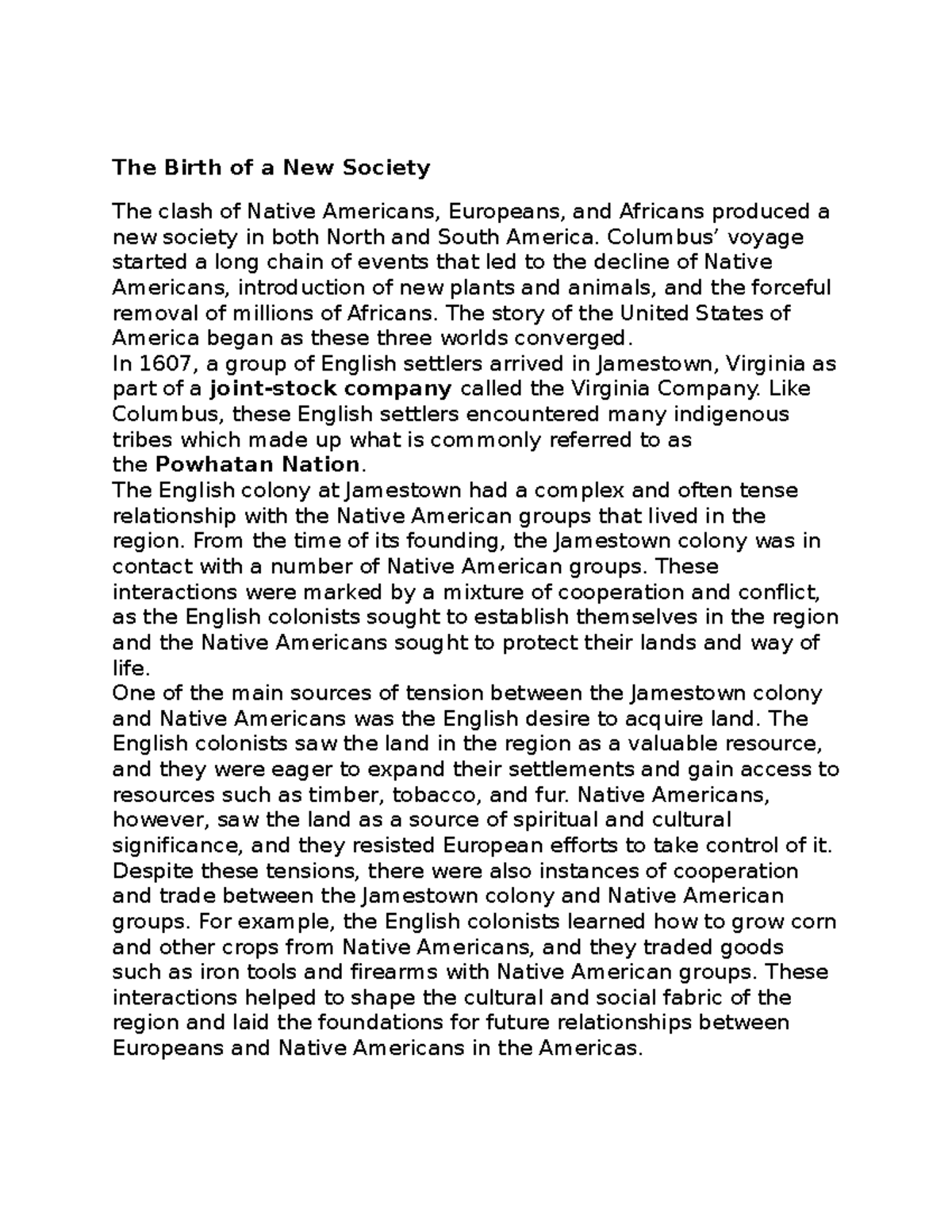 Cultural Interactions (HIST 101): Europeans, Native Americans ...