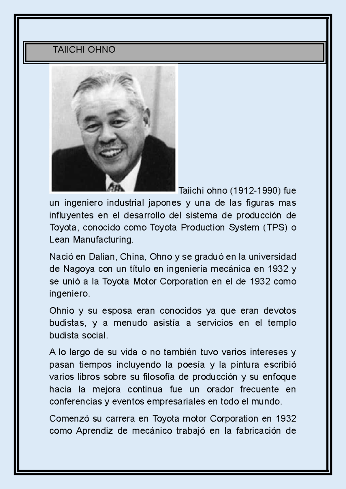 Estudio sobre Taiichi Ohno y el Sistema de Producción Toyota (TPS ...