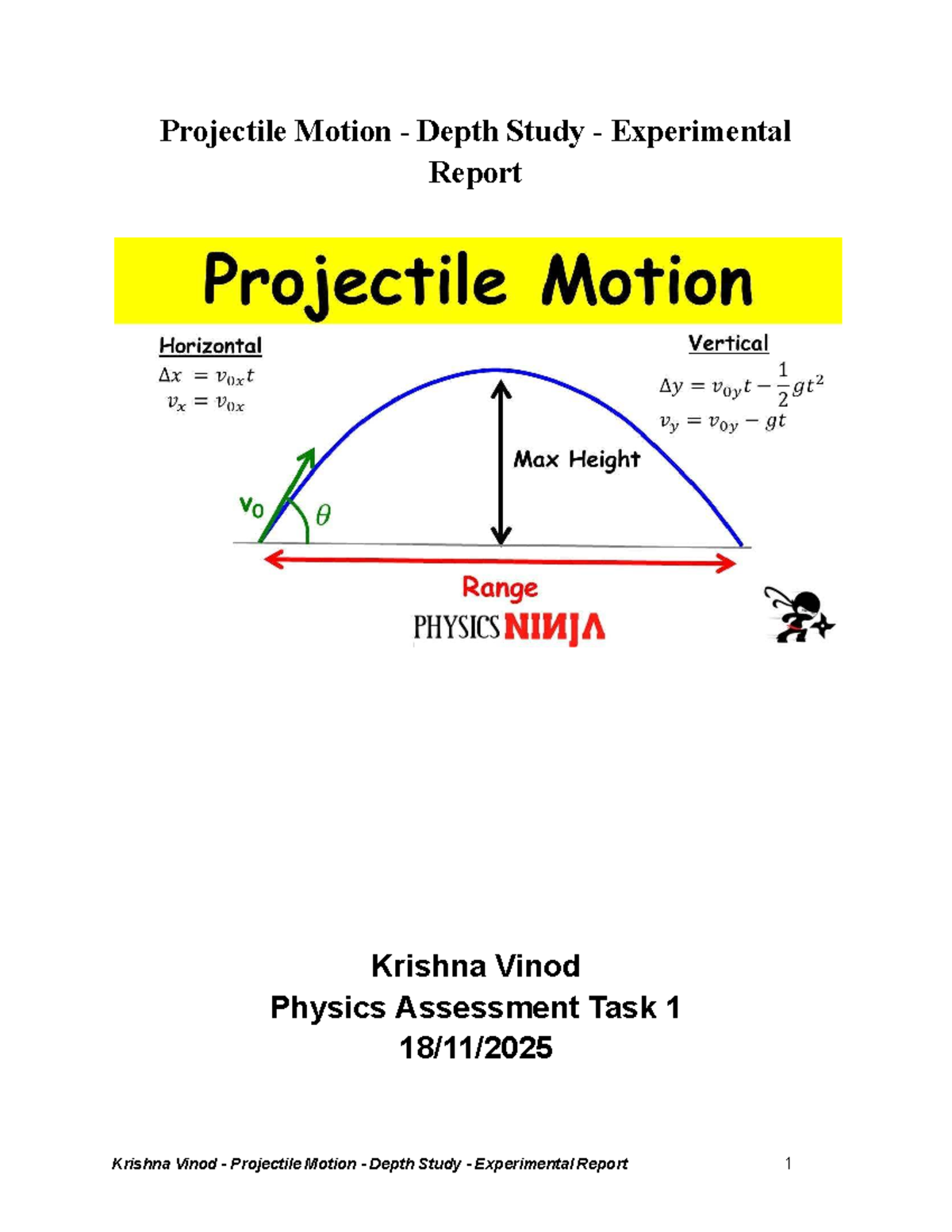 Physics Assessment Task 1: Projectile Motion Depth Study Report - Studocu