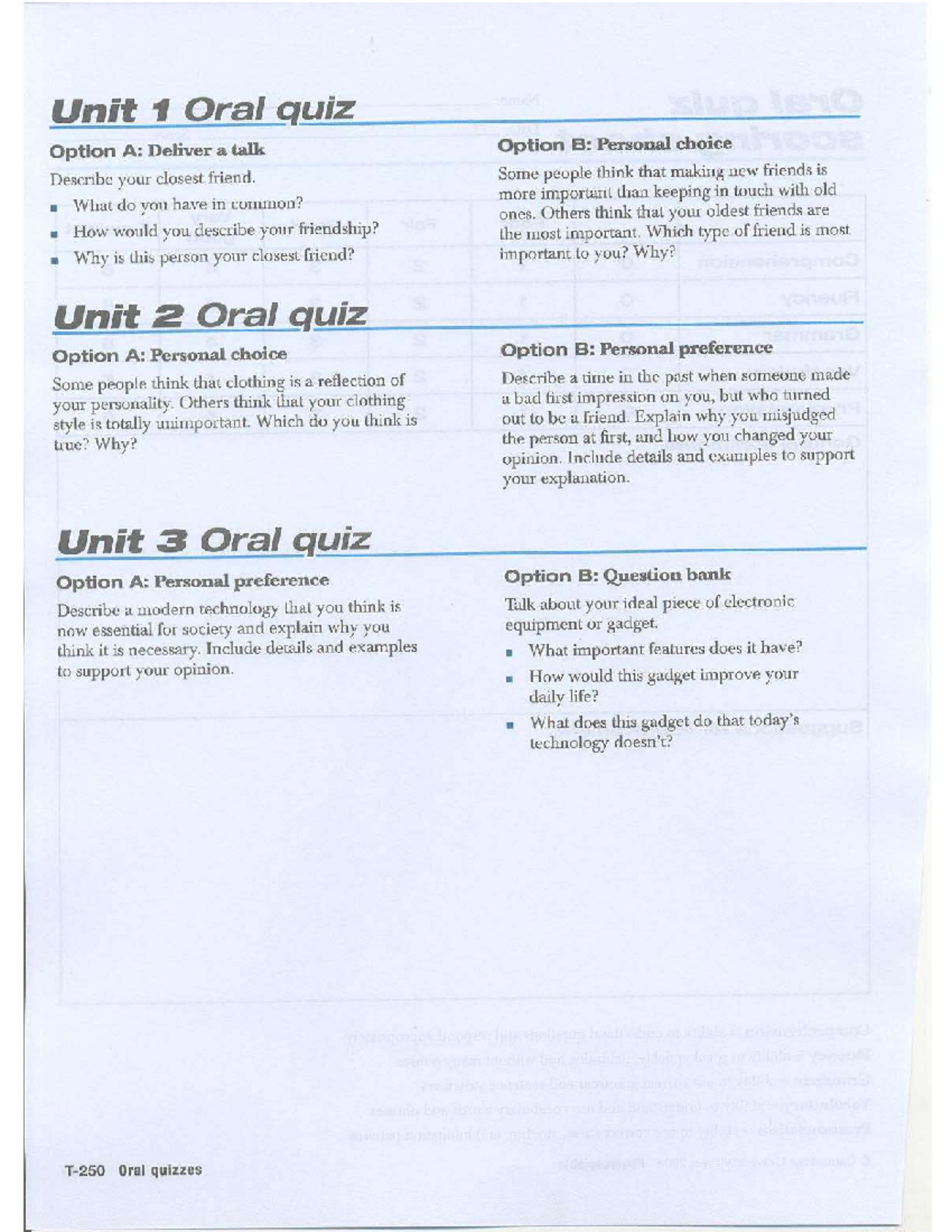 Oral quiz - Quiz - Unit 1 Oral quiz Option A: Deliver a talk Option B ...