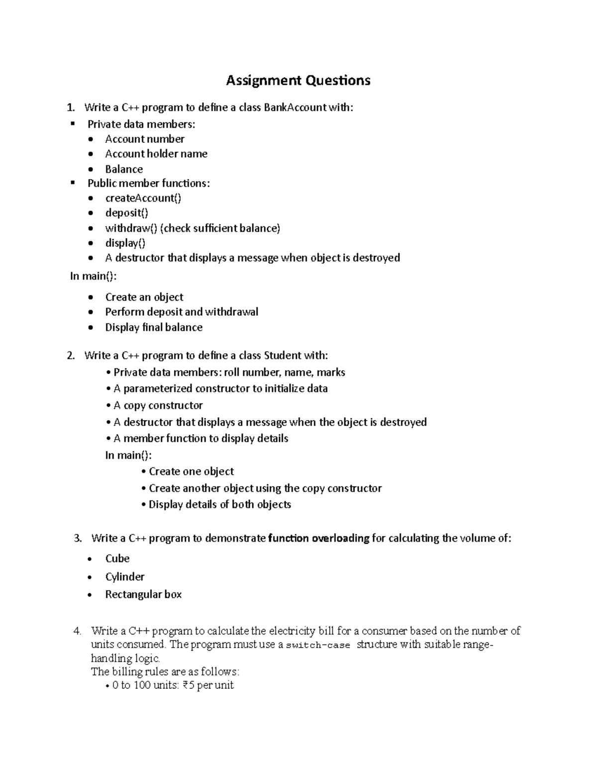 OOP Assignment Questions: Class Design & Function Overloading - Studocu