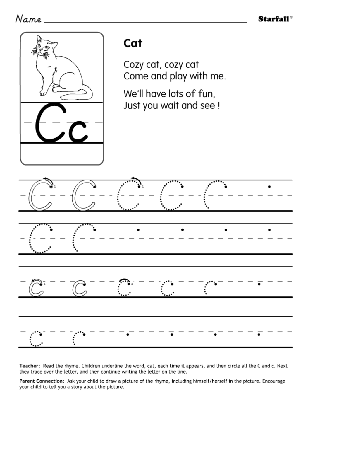 C C C Lesson: Starfall Cat Rhyme Activities and Parent Connection - Studocu