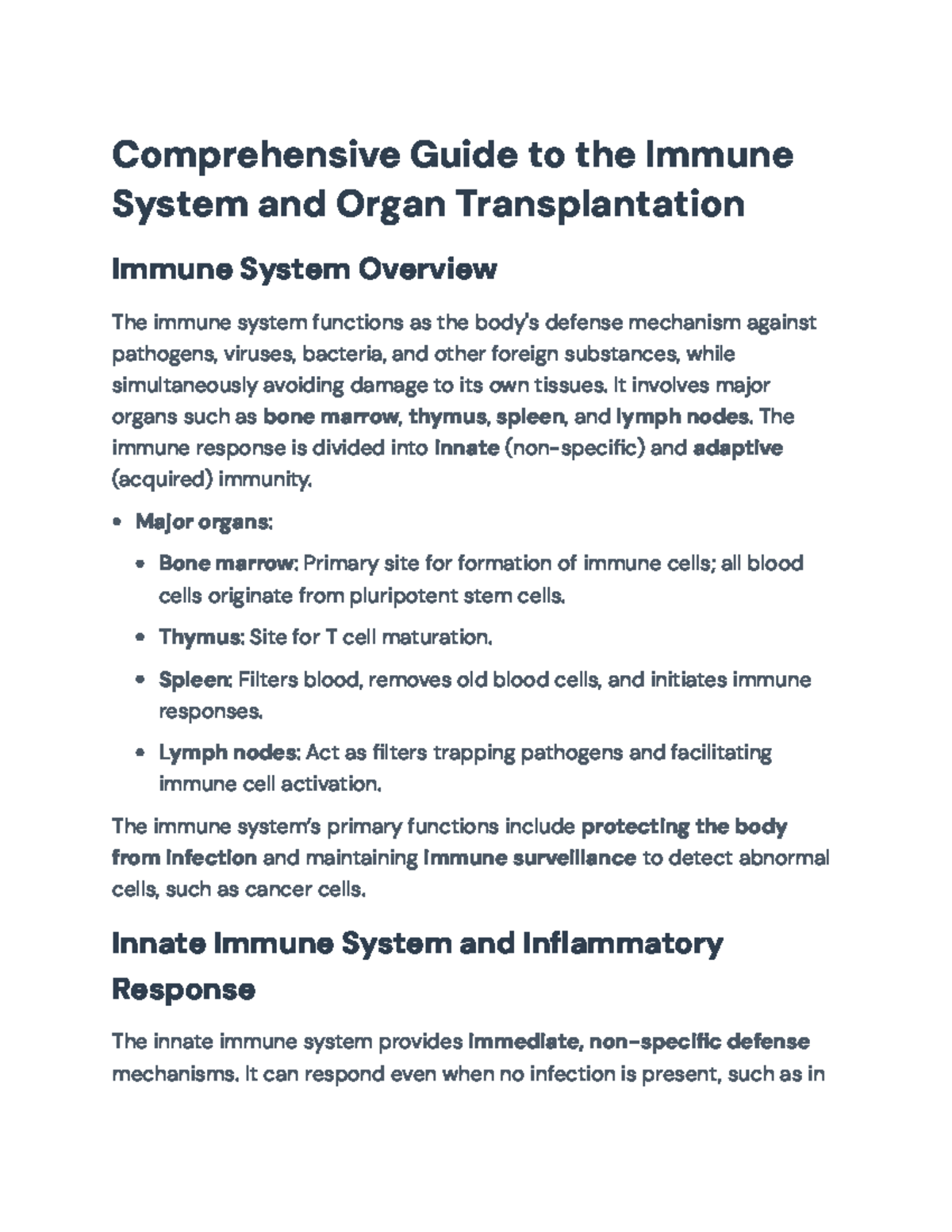 Comprehensive Overview of Immune System & Organ Transplantation - Studocu