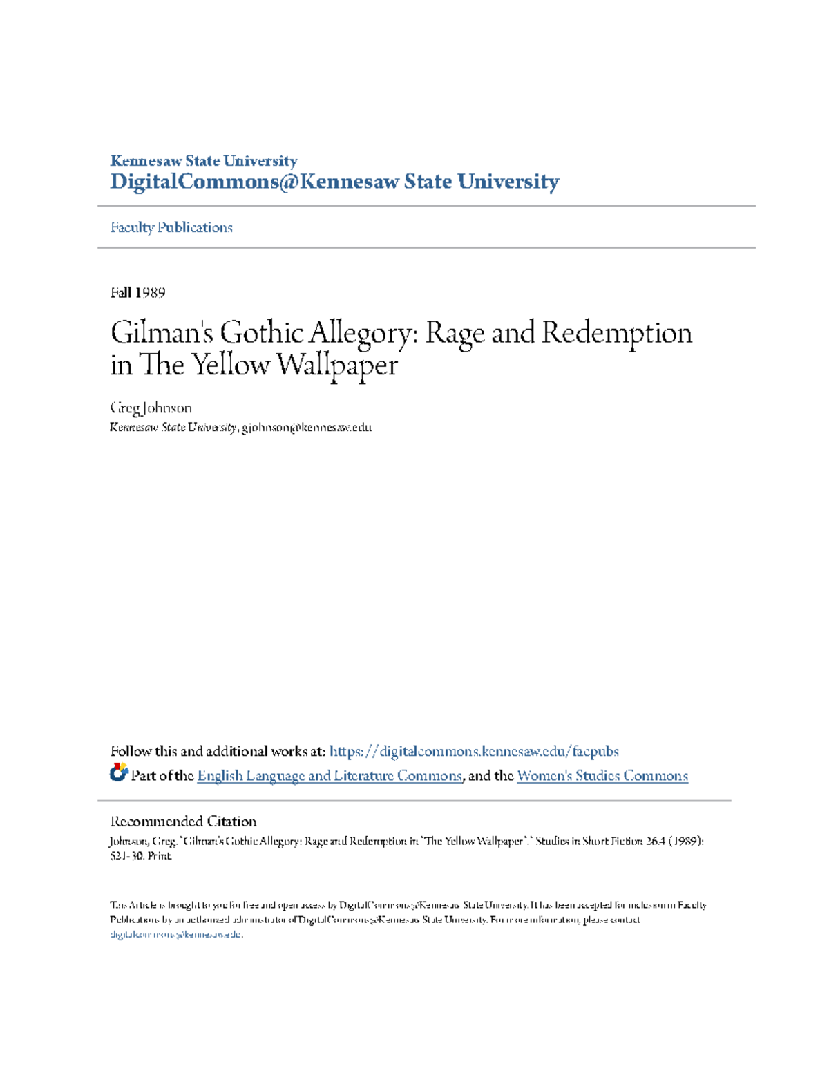 Gothic Allegory: Rage & Redemption in The Yellow Wallpaper (ENG 101 ...