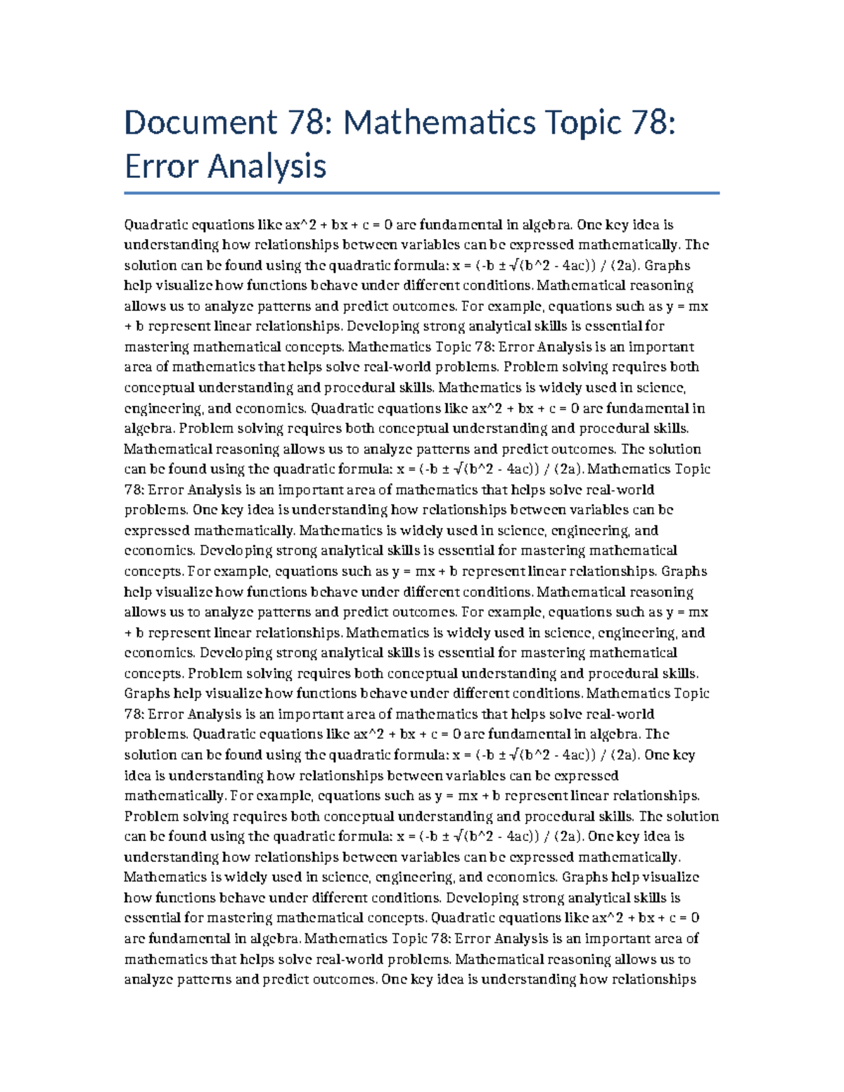 Math 078: Error Analysis in Quadratic Equations and Functions - Studocu