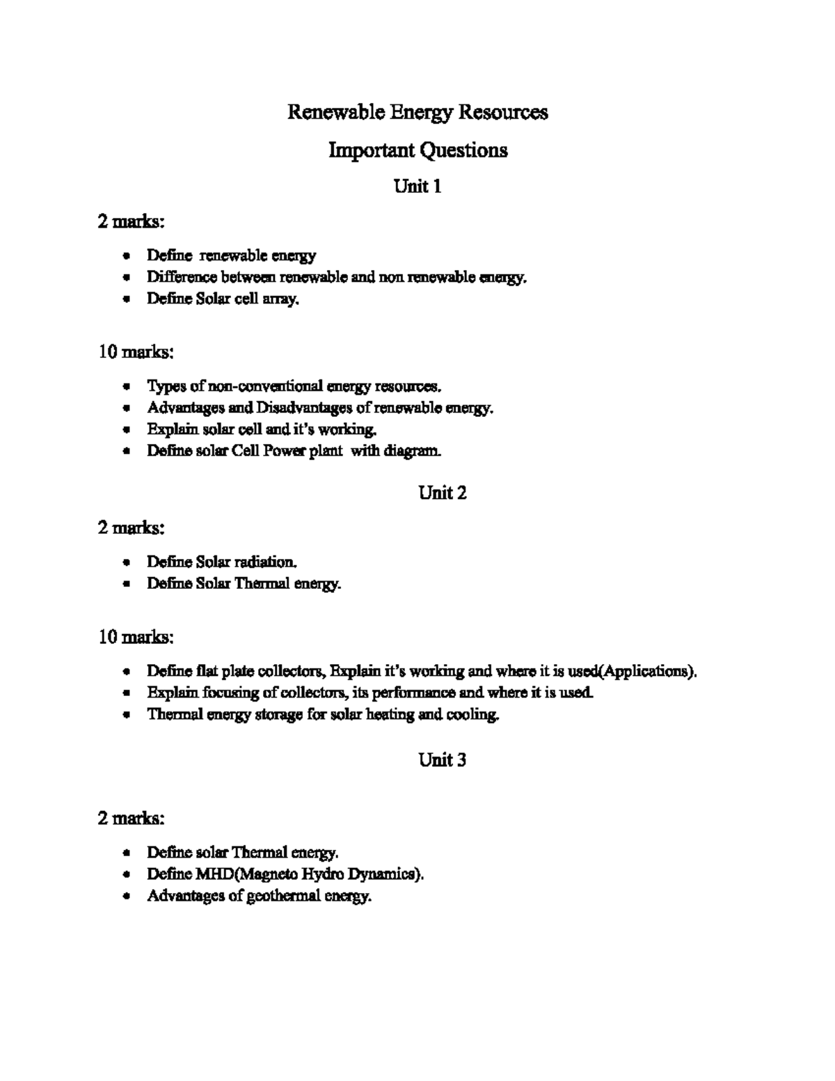 RER important questions - Renewable Energy Resources Important ...