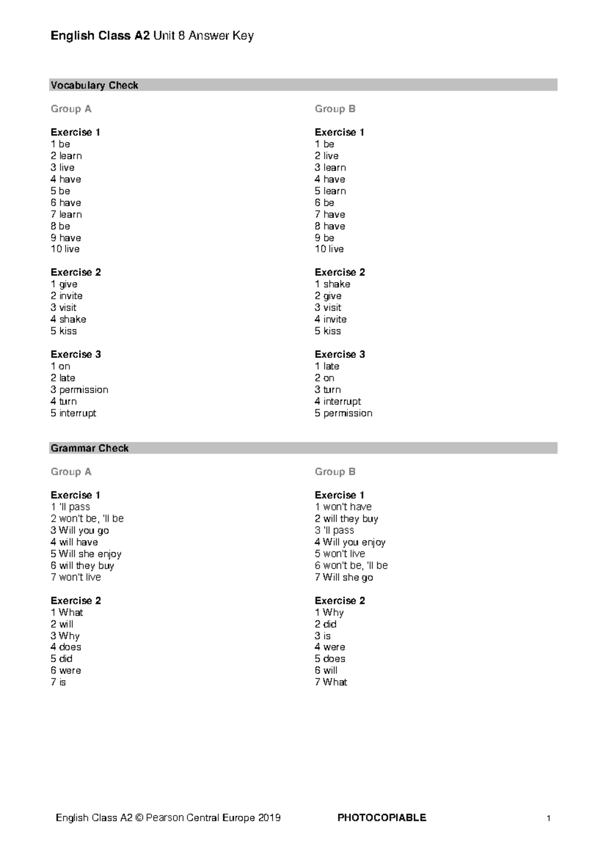 EC A2 Unit 8 Answer Key and Language Test Summary - Studocu