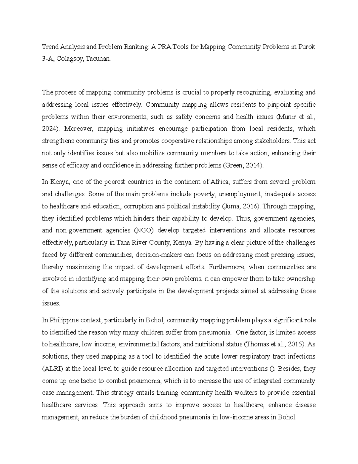 PRA Introduction - Mapping community problems - Trend Analysis and ...