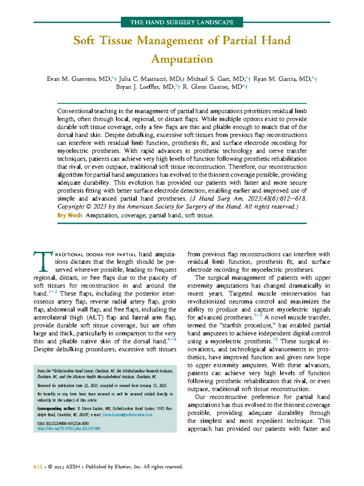 Soft Tissue Management of Partial Hand Amputation - THE HAND SURGERY ...