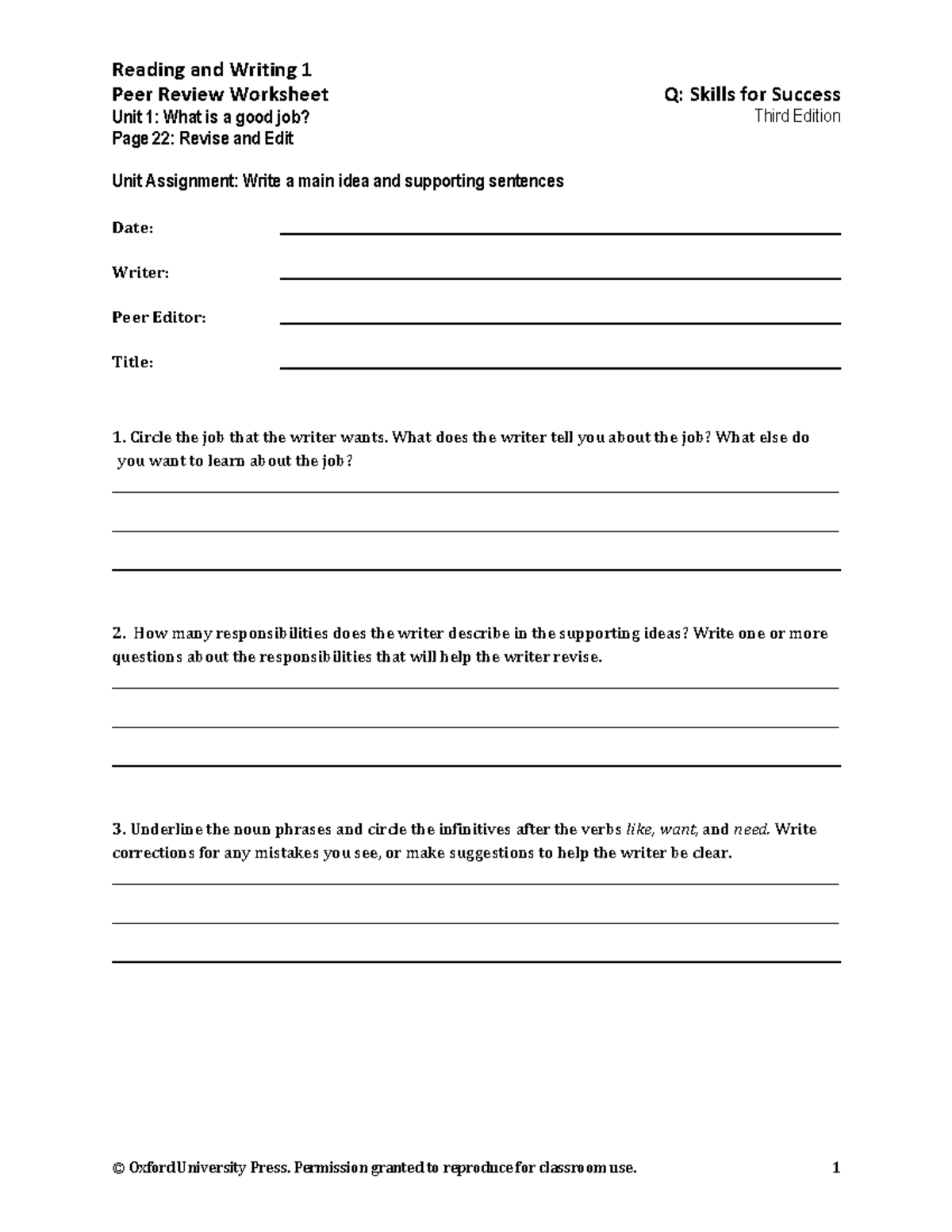 Q3e RW1 U01 Peer Review Worksheet: Job Analysis and Revision - Studocu