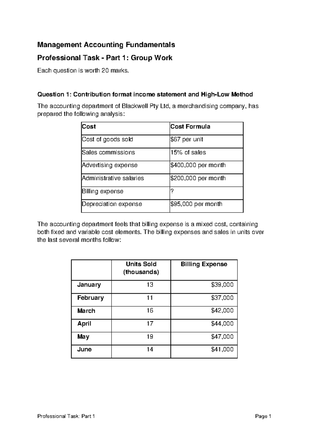 Professional Task - Part 1: Group Work on Management Accounting Basics ...