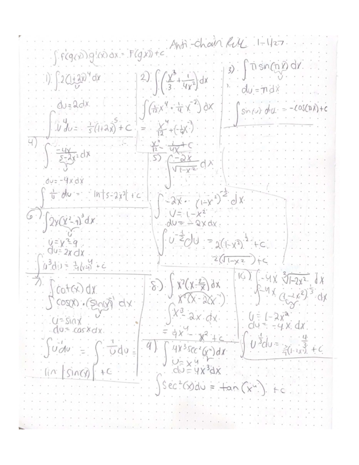 Anti Chain Rule Notes for Calculus 101 - Studocu