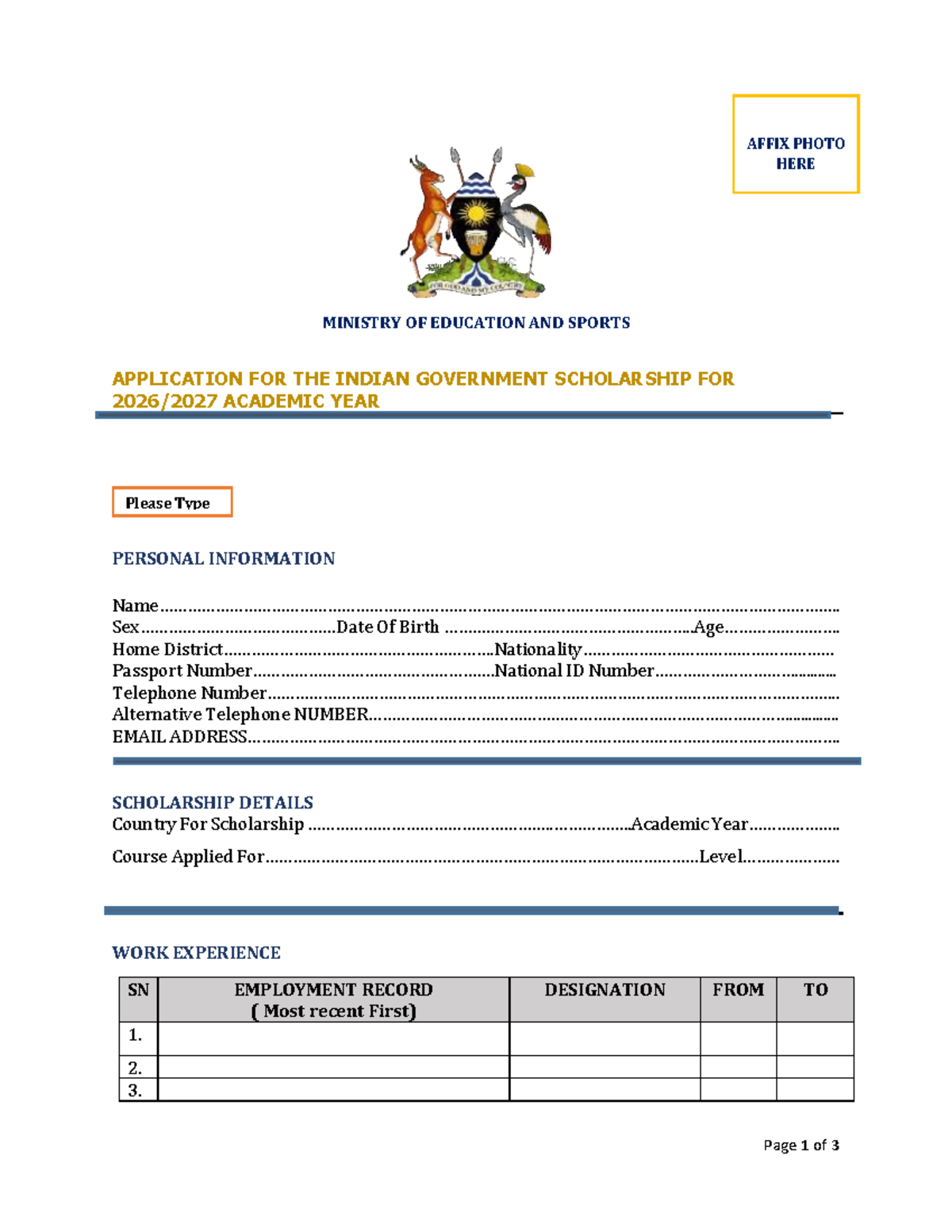 Application Form for PG Programs - Indian Government Scholarship - Studocu