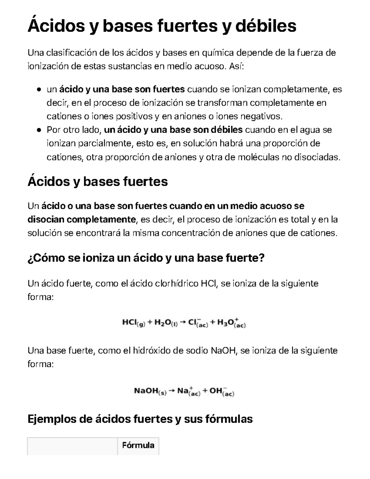 Ácidos y Bases Fuertes y Débiles: Clasificación y Ejemplos - Studocu