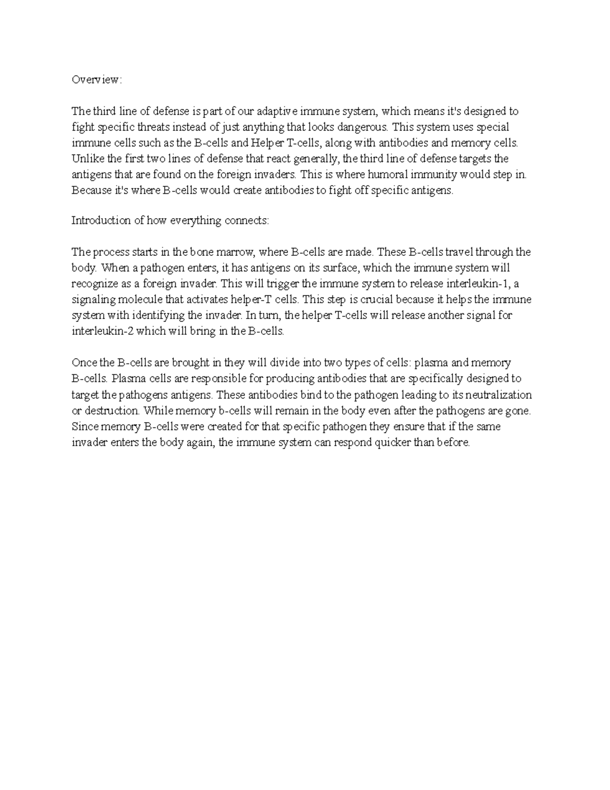 3rd Line of Defense: Immune System Overview & Concept Map Activity ...