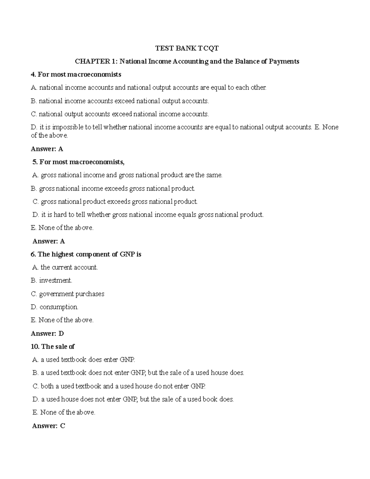 TEST BANK TCQT Final - Tài chính Quốc Tế - UEB 2021 Questions and ...
