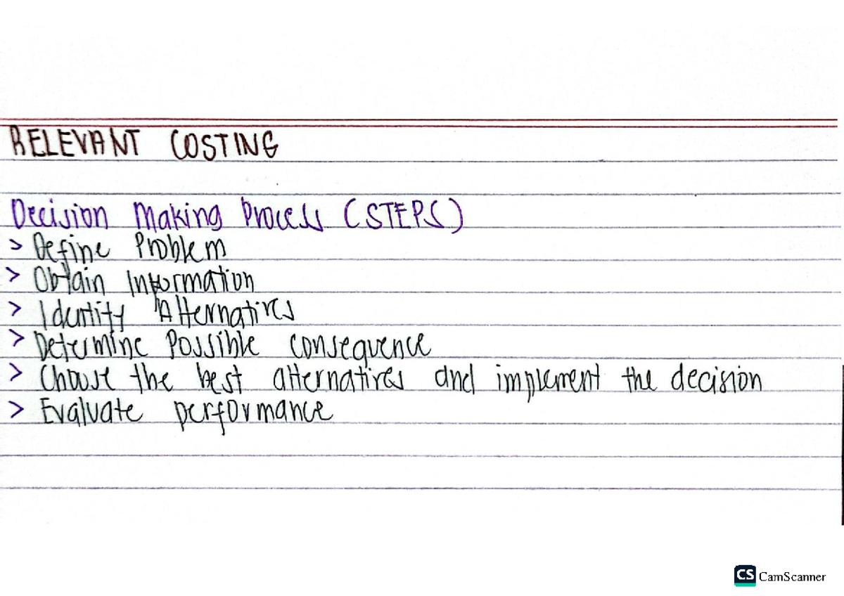 Relevant Costing Notes for Decision Making (CS) - Studocu