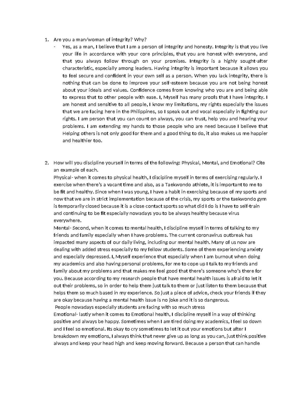 Self-Discipline and Integrity: A Personal Reflection on Life Choices ...