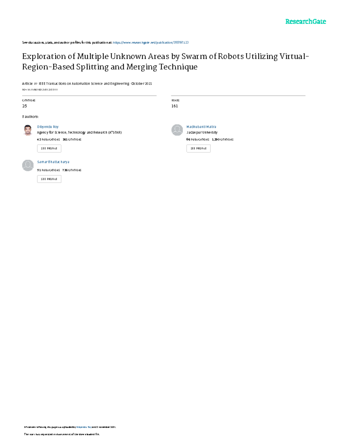 Exploration of Unknown Areas by Swarm Robots: Splitting & Merging ...