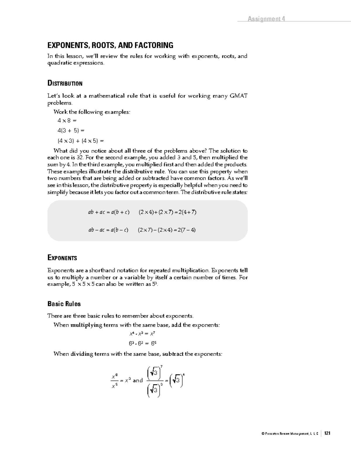 Assignment 4: Exponents, Roots, and Factoring Review - Studocu