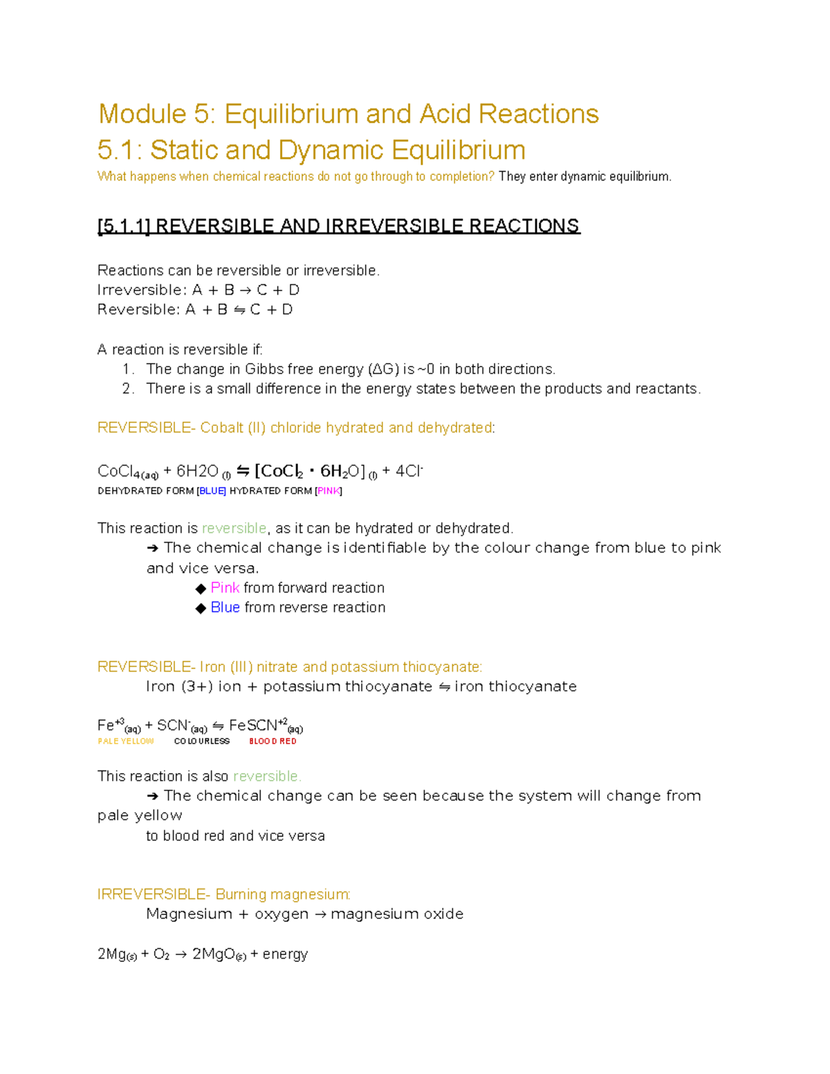 Depth Study - Module 5: Equilibrium & Acid Reactions Insights - Studocu
