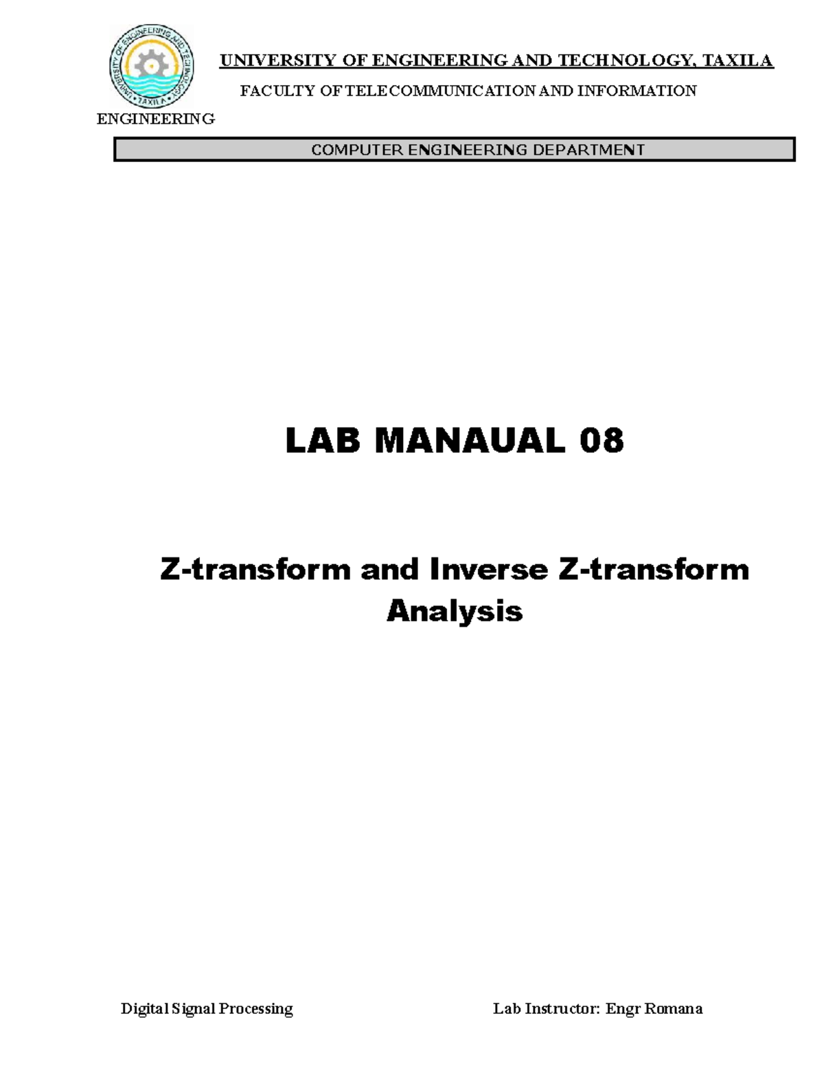 Lab 08: Z-transform & Inverse Z-transform Analysis with MATLAB - Studocu