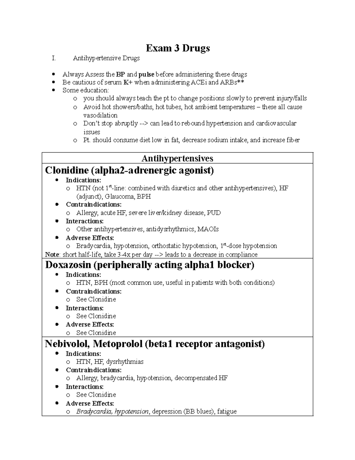 N309 - Exam 3 Drugs: Comprehensive Drug Information Chart - Studocu
