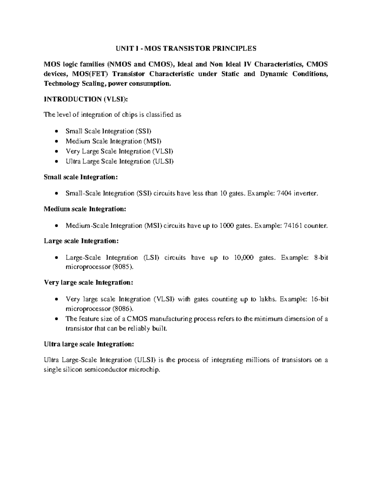 UNIT I&II VLSI Design: MOS Transistor Principles & CMOS Devices - Studocu