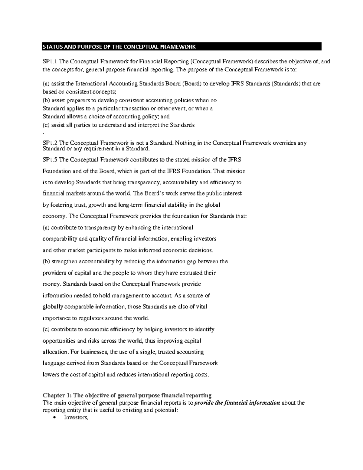 Conceptual Framework Summary Chapter-1 - STATUS AND PURPOSE OF THE ...