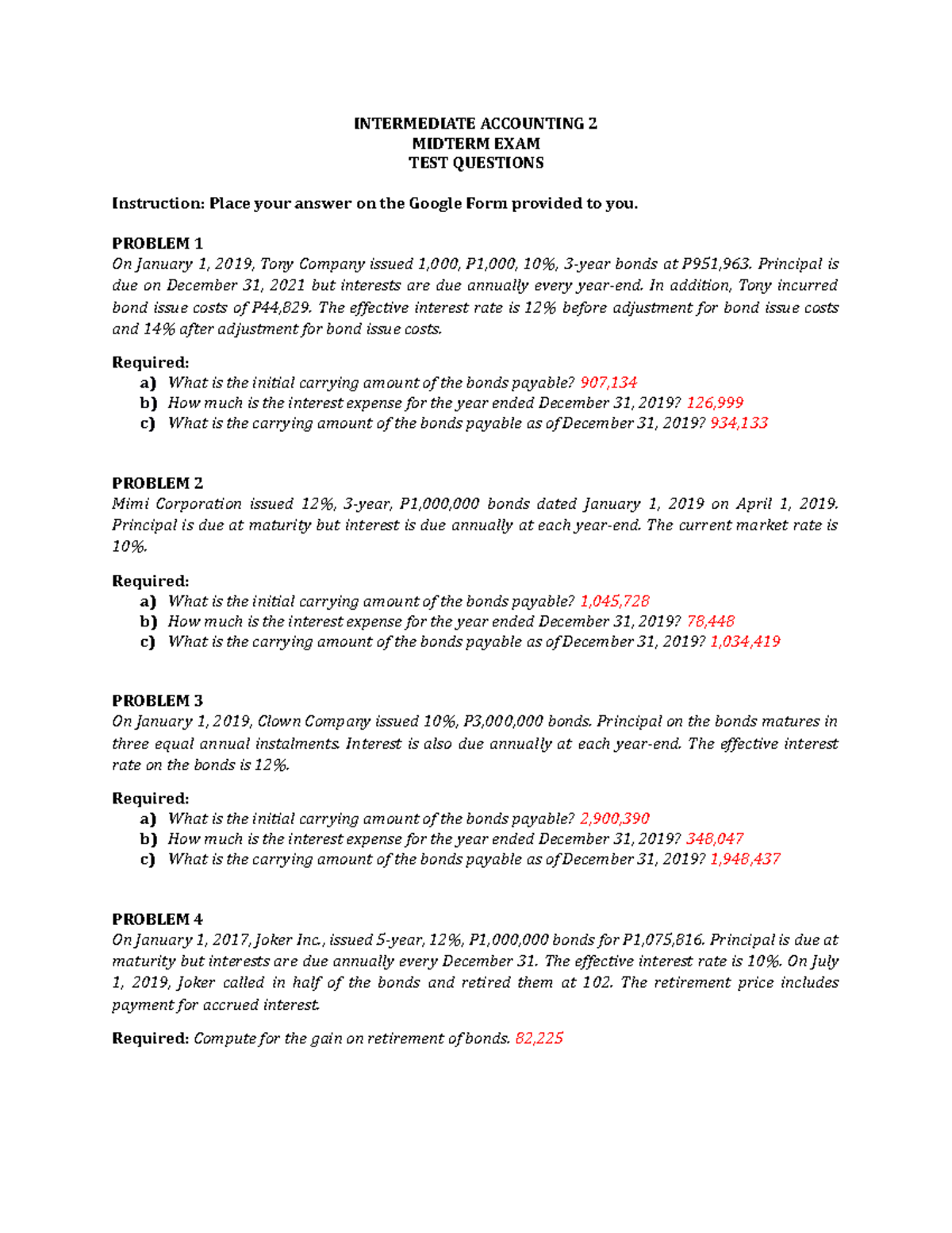 Intermediate Accounting 2 - INTERMEDIATE ACCOUNTING 2 MIDTERM EXAM TEST ...