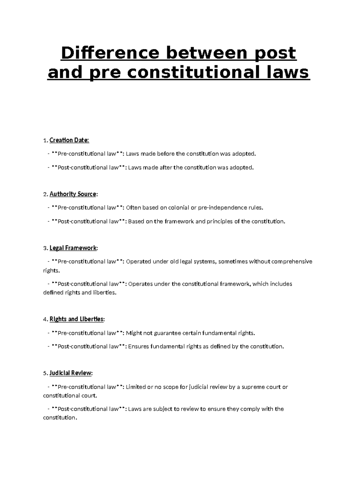 Differences Between Pre- and Post-Constitutional Laws Explained - Studocu
