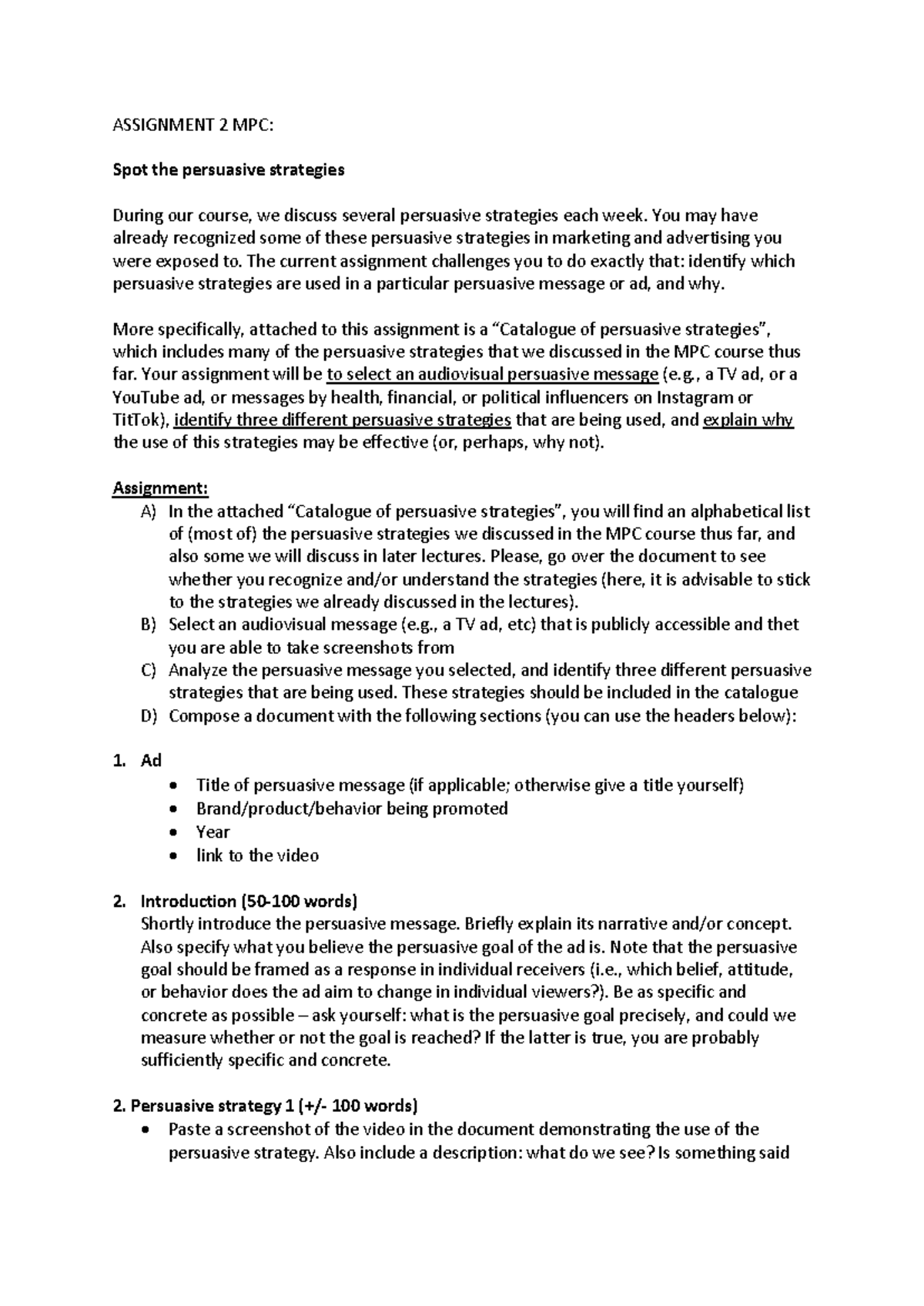 Assignment 2 MPC: Analyzing Persuasive Strategies in Ads - Studeersnel