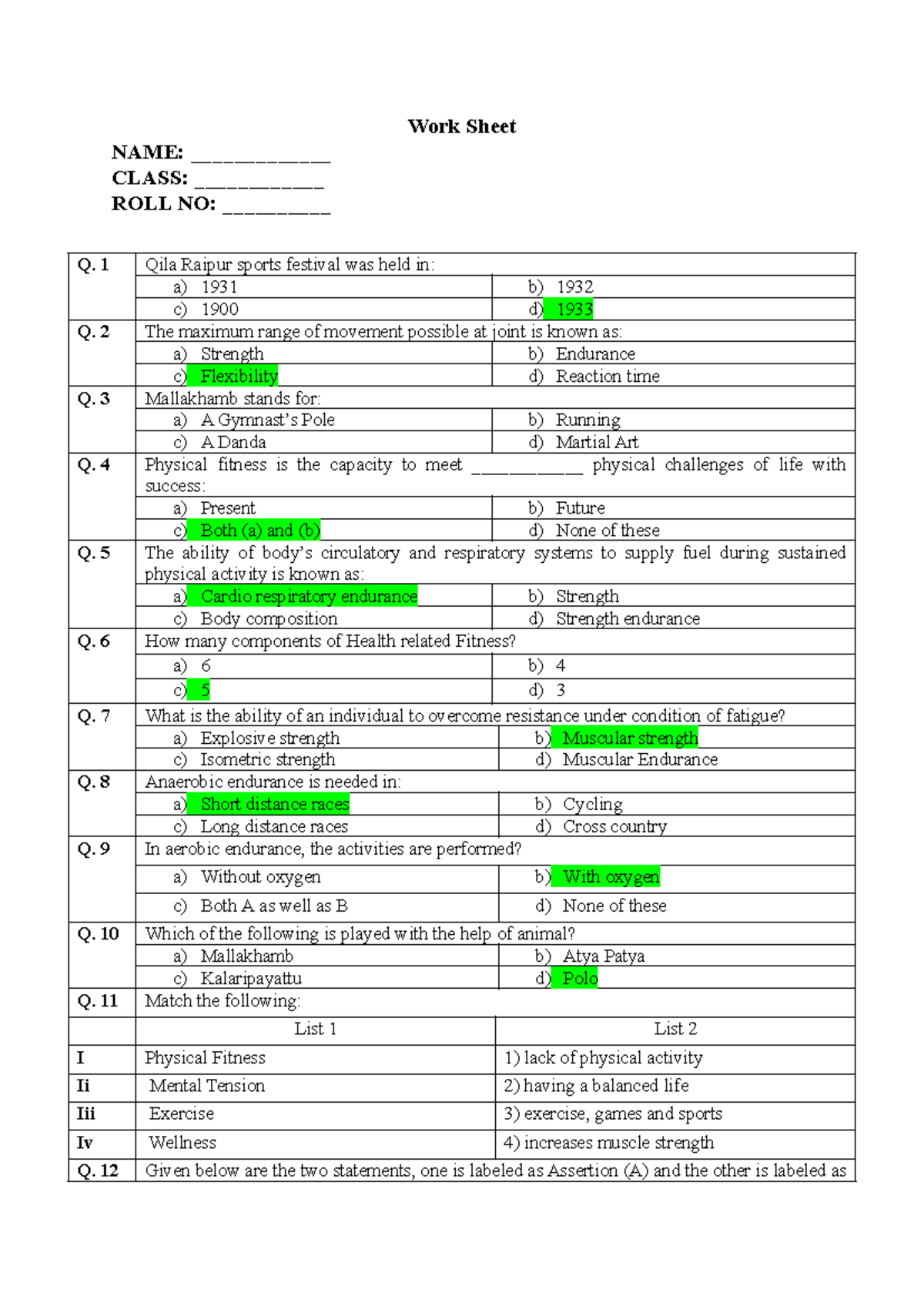 PHYSICAL FITNESS: TEST, MEASUREMENT & EVALUATION WORKSHEET - Studocu