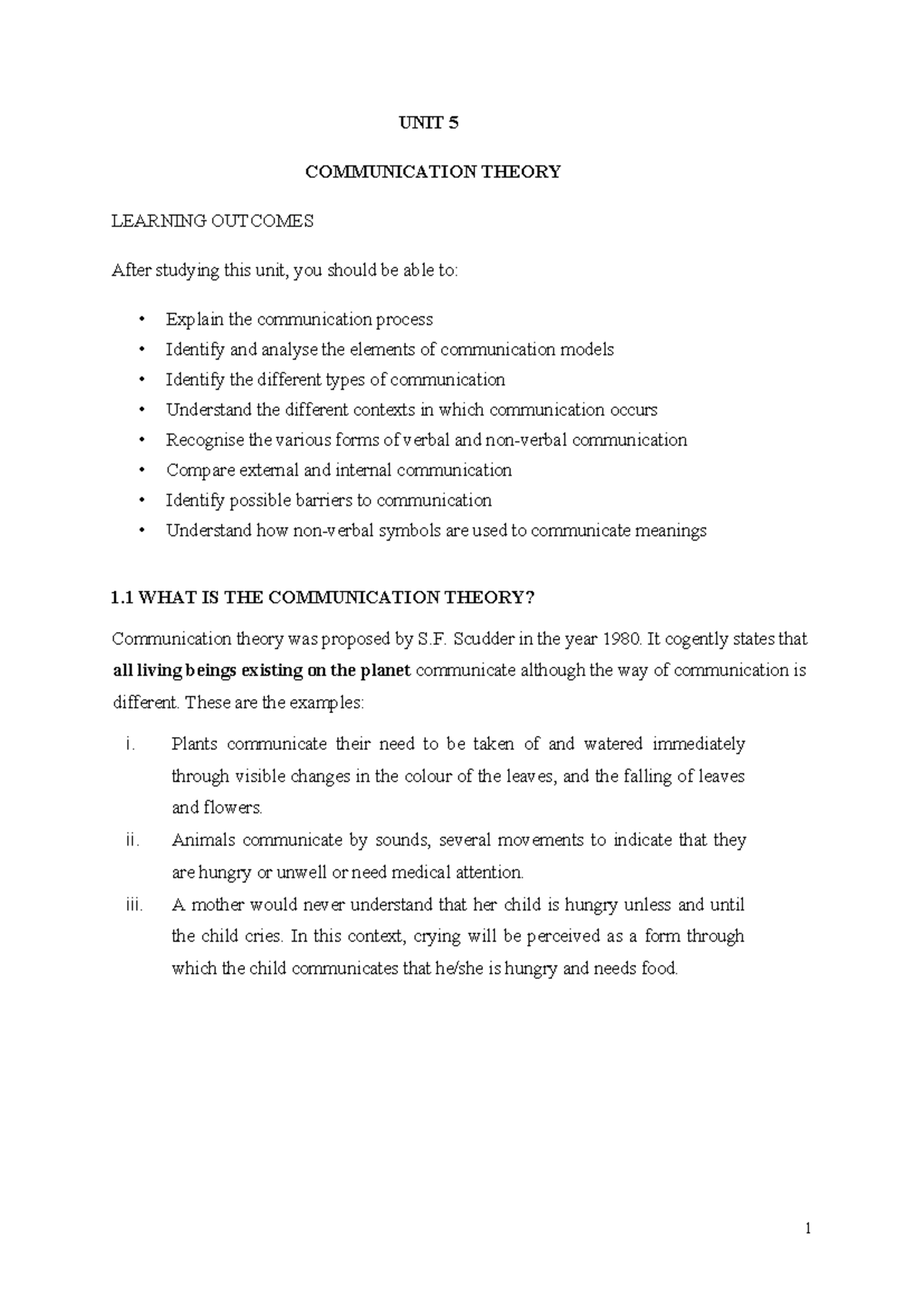 UNIT 5 COMMUNICATION THEORY: LEARNING OUTCOMES & KEY CONCEPTS - Studocu
