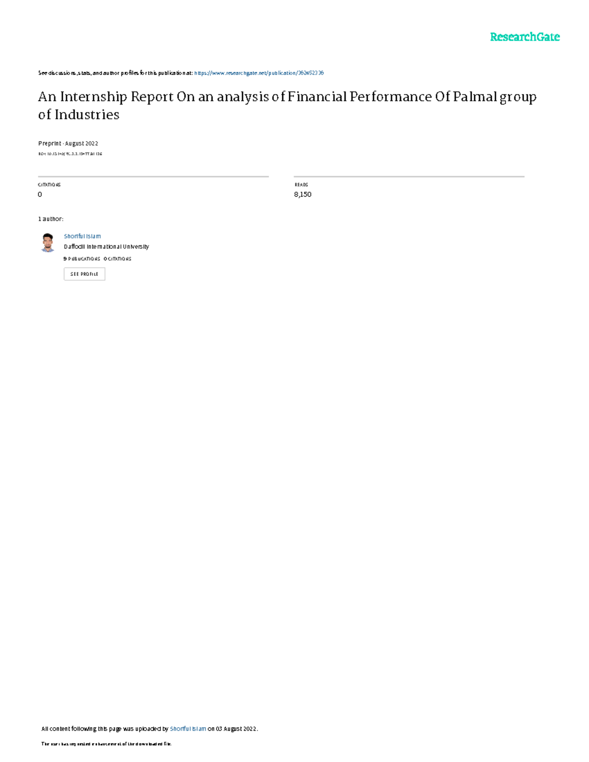 MBA Internship Report: Financial Performance Analysis of Palmal Group ...