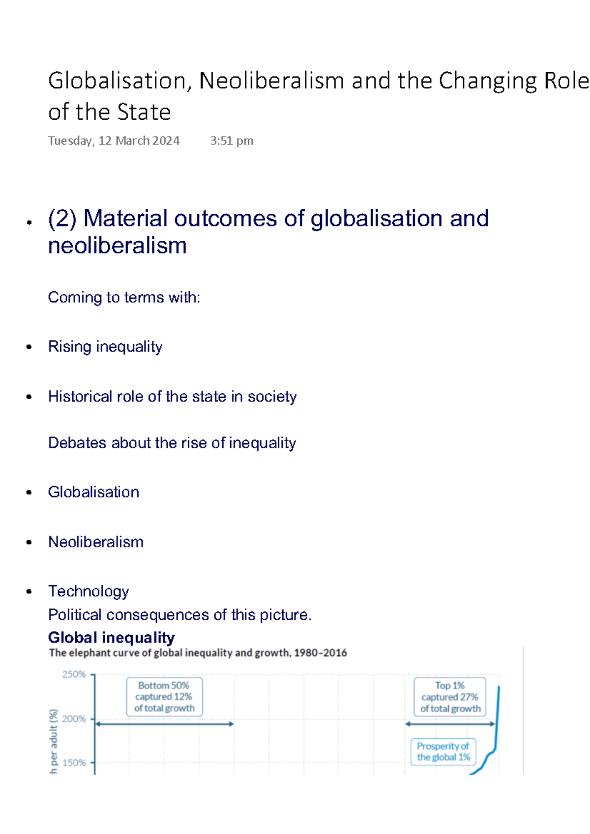 Globalisation, Neoliberalism and the Changing Role of the State - (2) Material outcomes of - Studocu