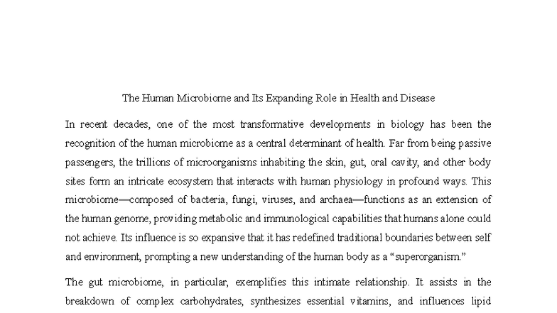 The Human Microbiome: Impact on Health & Disease Dynamics - Studocu