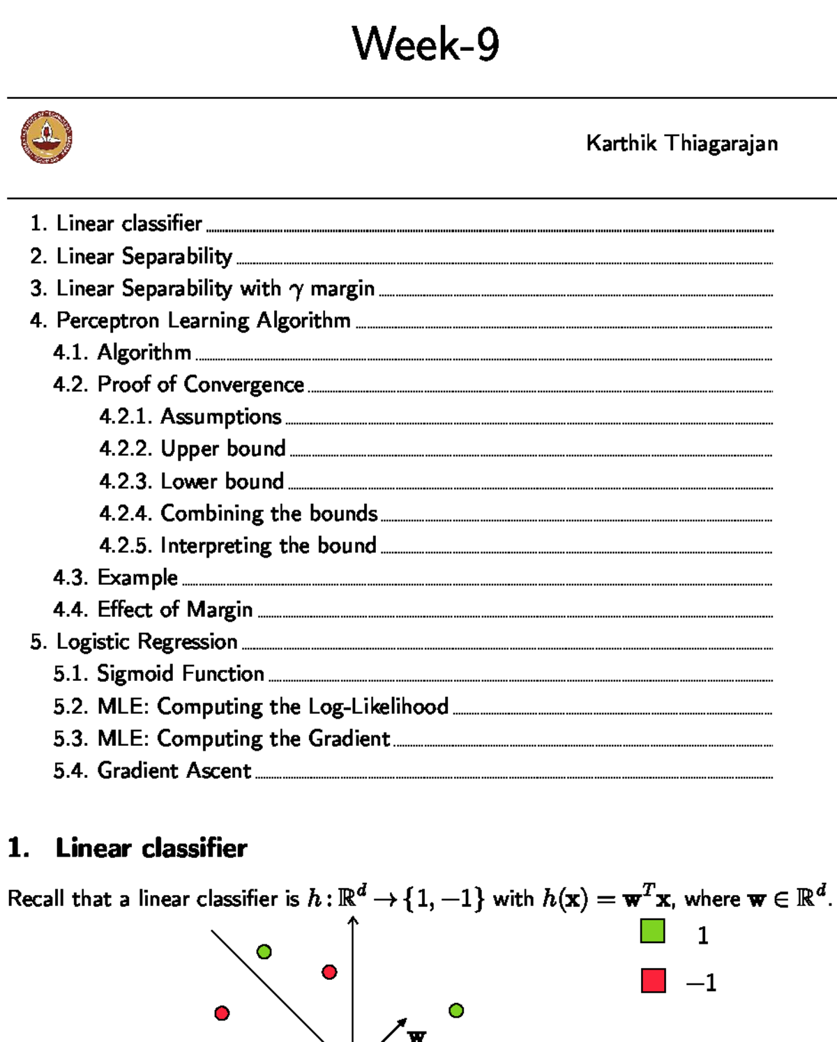 Week-9 Summary: Linear Classifiers & Perceptron Learning Algorithm ...