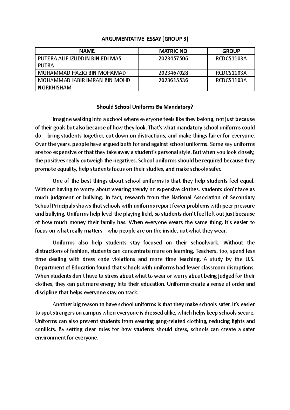 Group 3 LCC Argumentative Essay - ARGUMENTATIVE ESSAY (GROUP 3) NAME ...