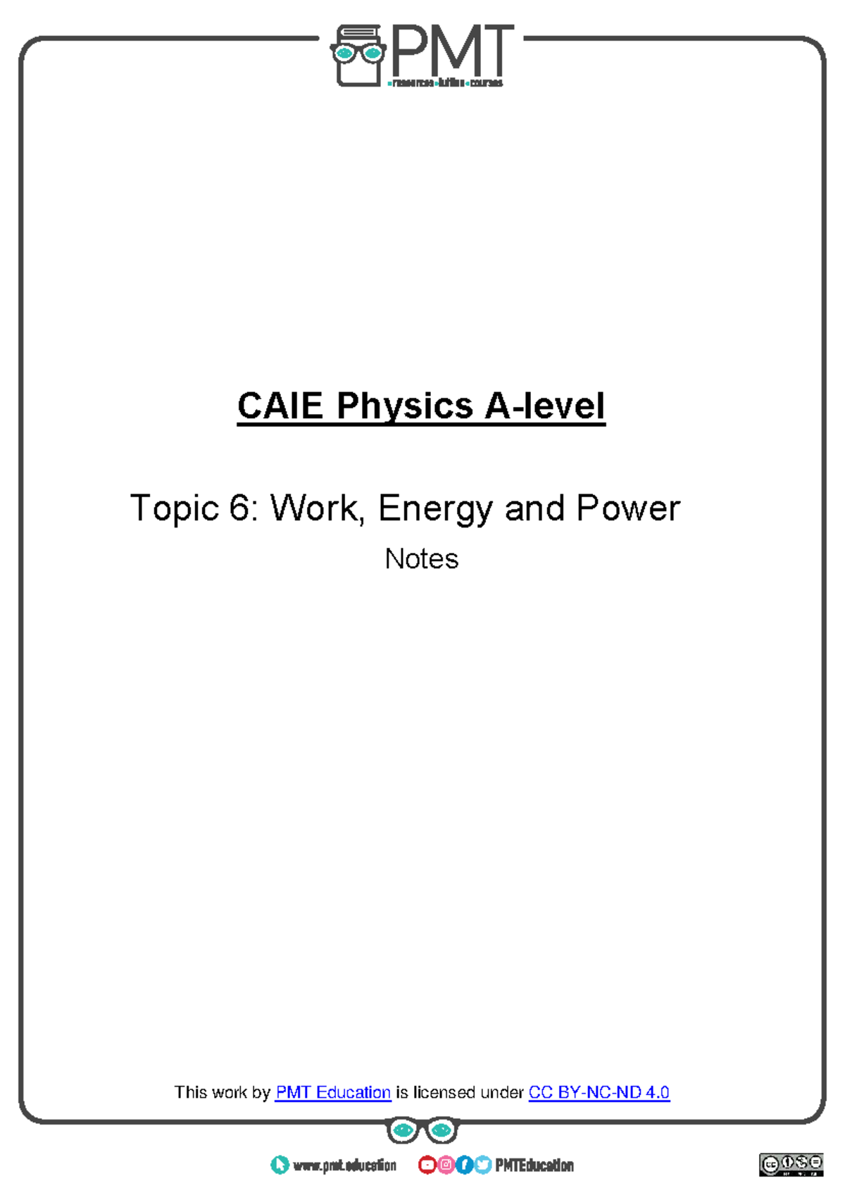 CAIE Physics A-Level: Topic 6 Work, Energy & Power Notes - Studocu