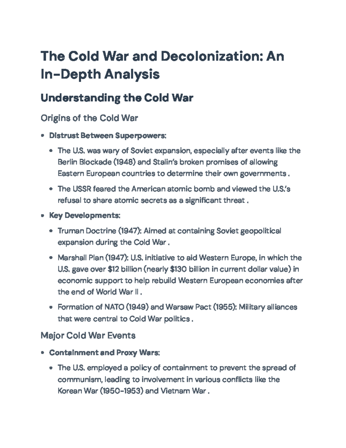 Cold War Dynamics and Decolonization: Causes, Events, and Impacts - The ...