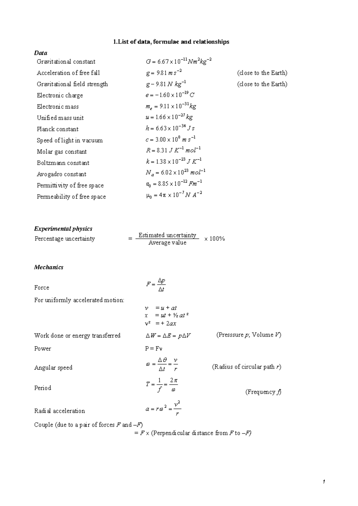 Edexcel Physics Unit 6 Questions - 1 of data, formulae and ...