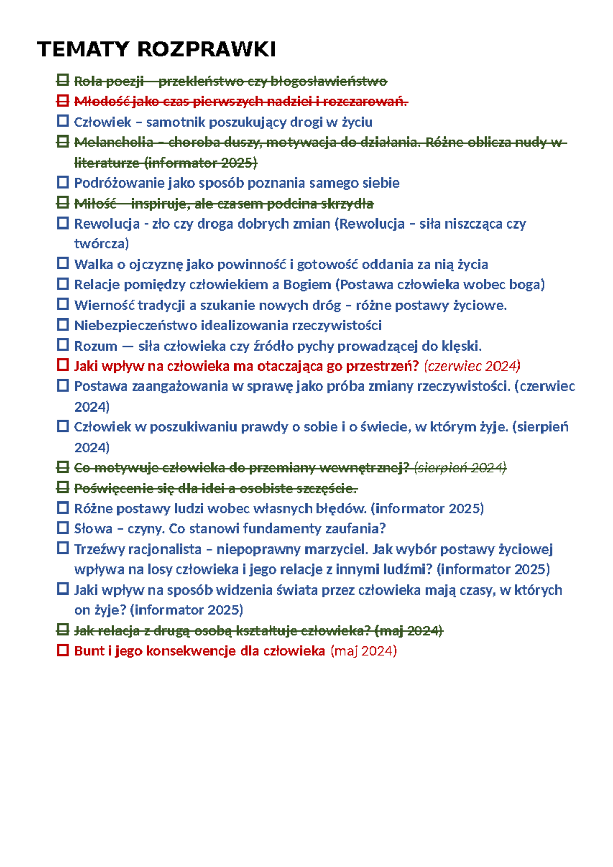 Tematy rozprawek maturalnych z języka polskiego 2024 - Przykłady - Studocu