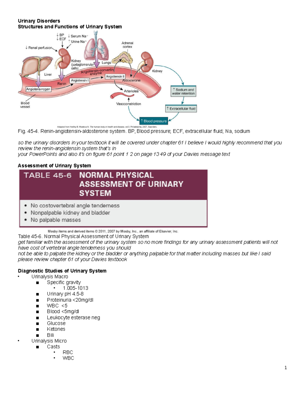 Urinary Disorders lecture notes - Urinary Disorders Structures and ...