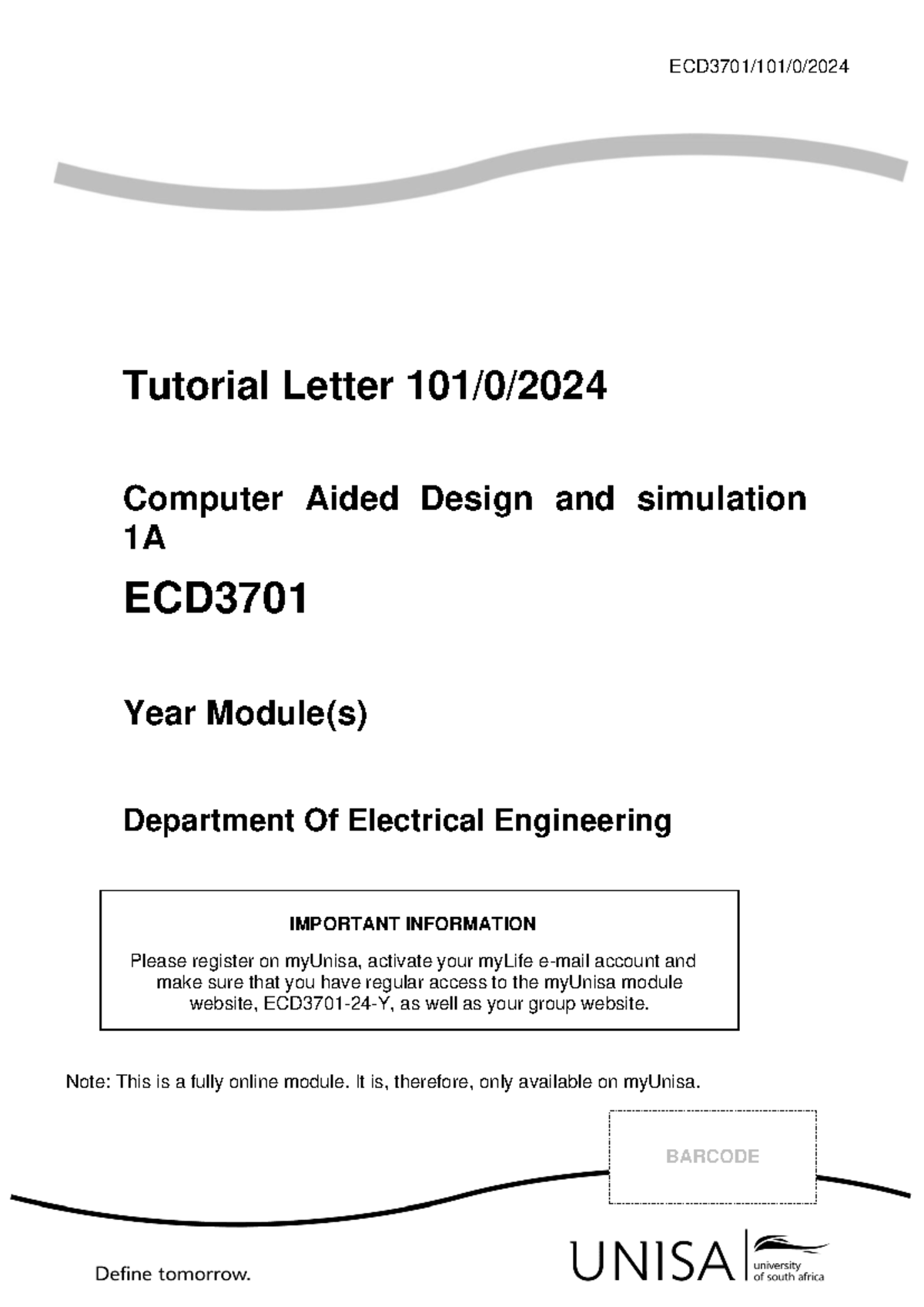 ECD3701: Tutorial Letter for Computer Aided Design Module 2024 - Studocu