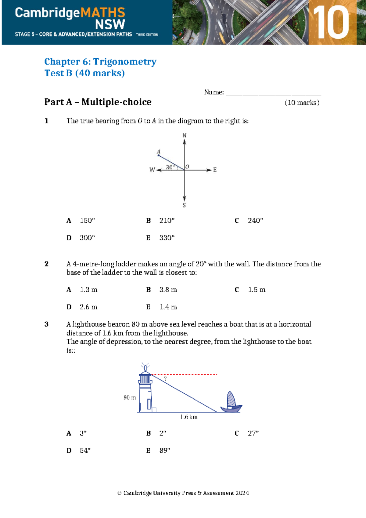 NSW Trigonometry Chapter Test Practice - Test B (40 Marks) - Studocu