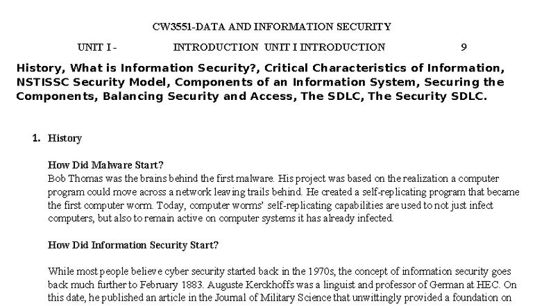 CW3551 - DIS Unit 1: Introduction to Information Security Lecture Notes ...