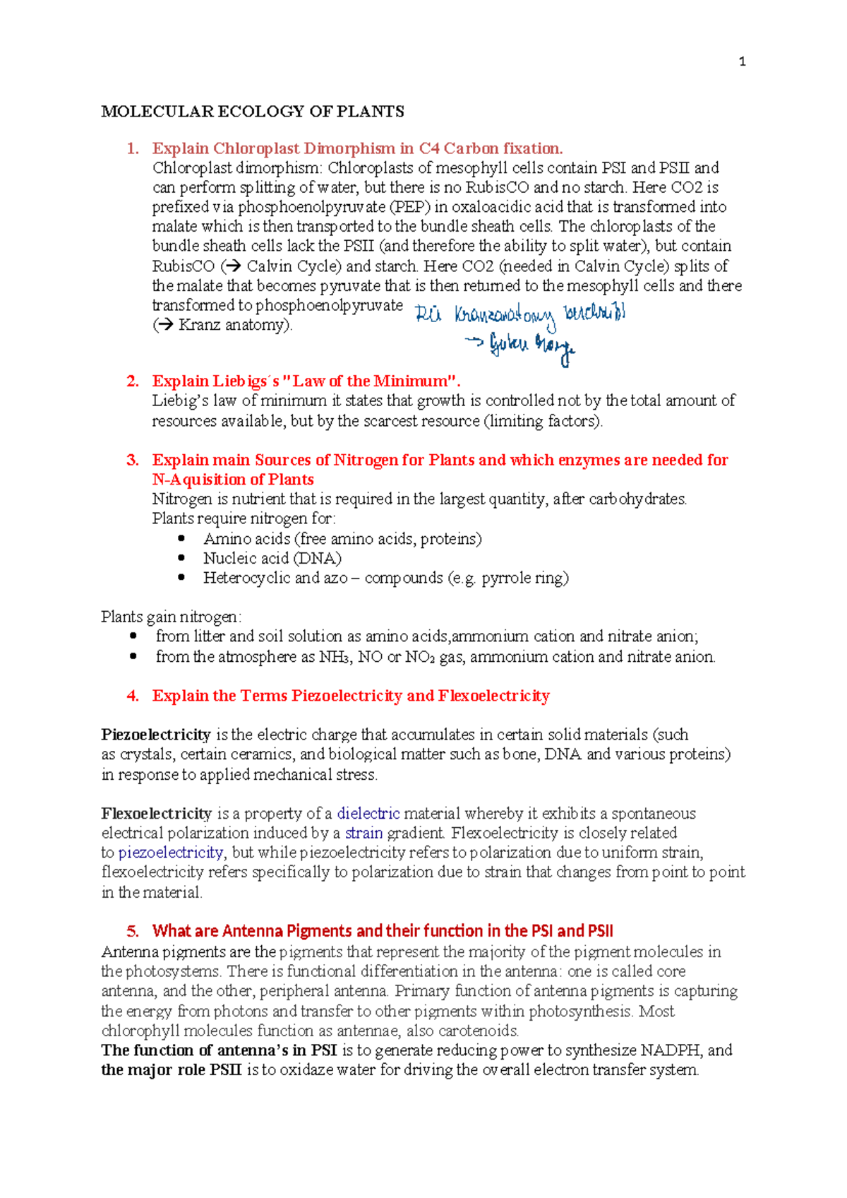 Molecular Ecology of Plants: C4 Photosynthesis & Nitrogen Sources - Studocu