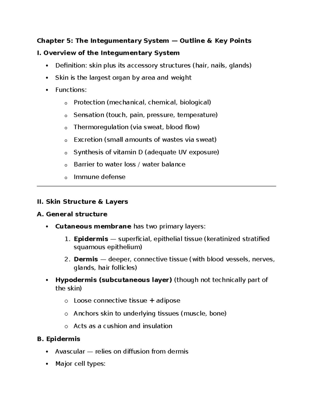Chapter 5 Integumentary System Notes And Key Points Studocu