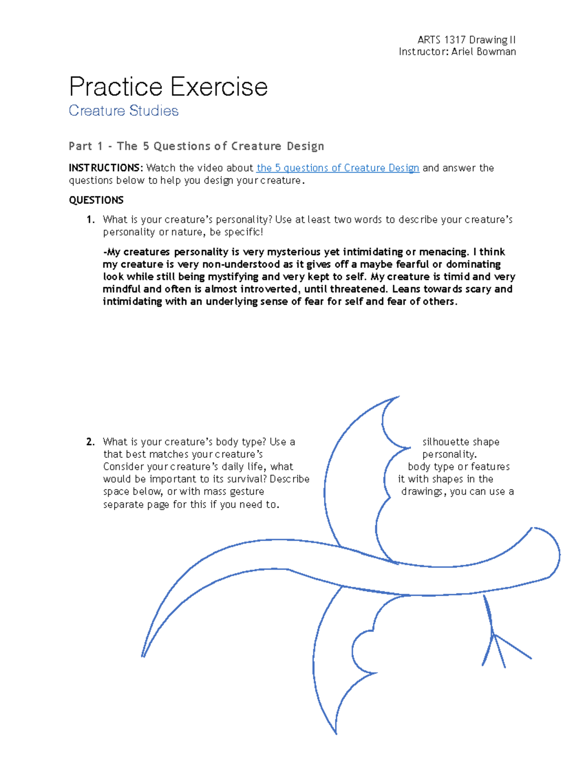 ARTS 1317 Drawing II: Practice Exercise on Creature Design Part 1 - Studocu